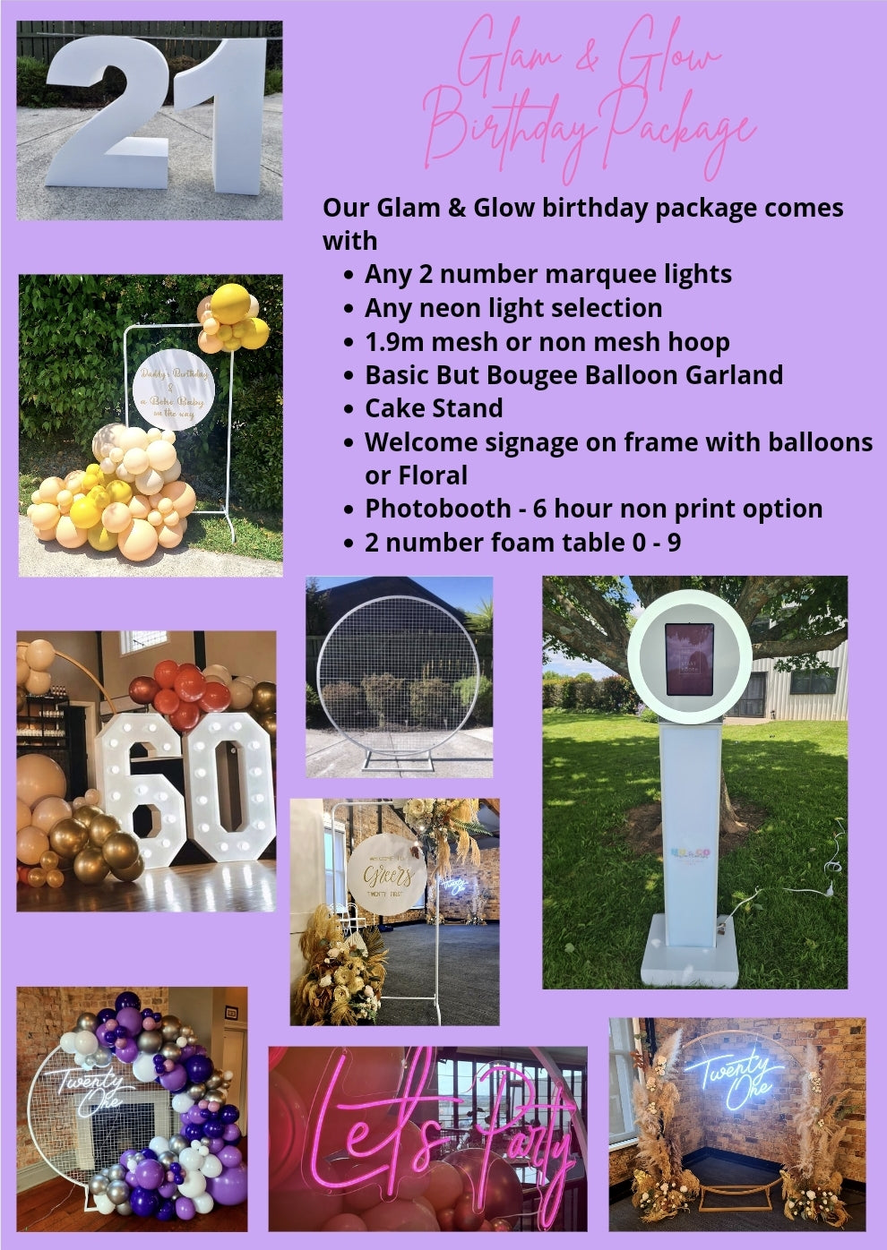 Glam & Glow Package – HU&CO Party Hire